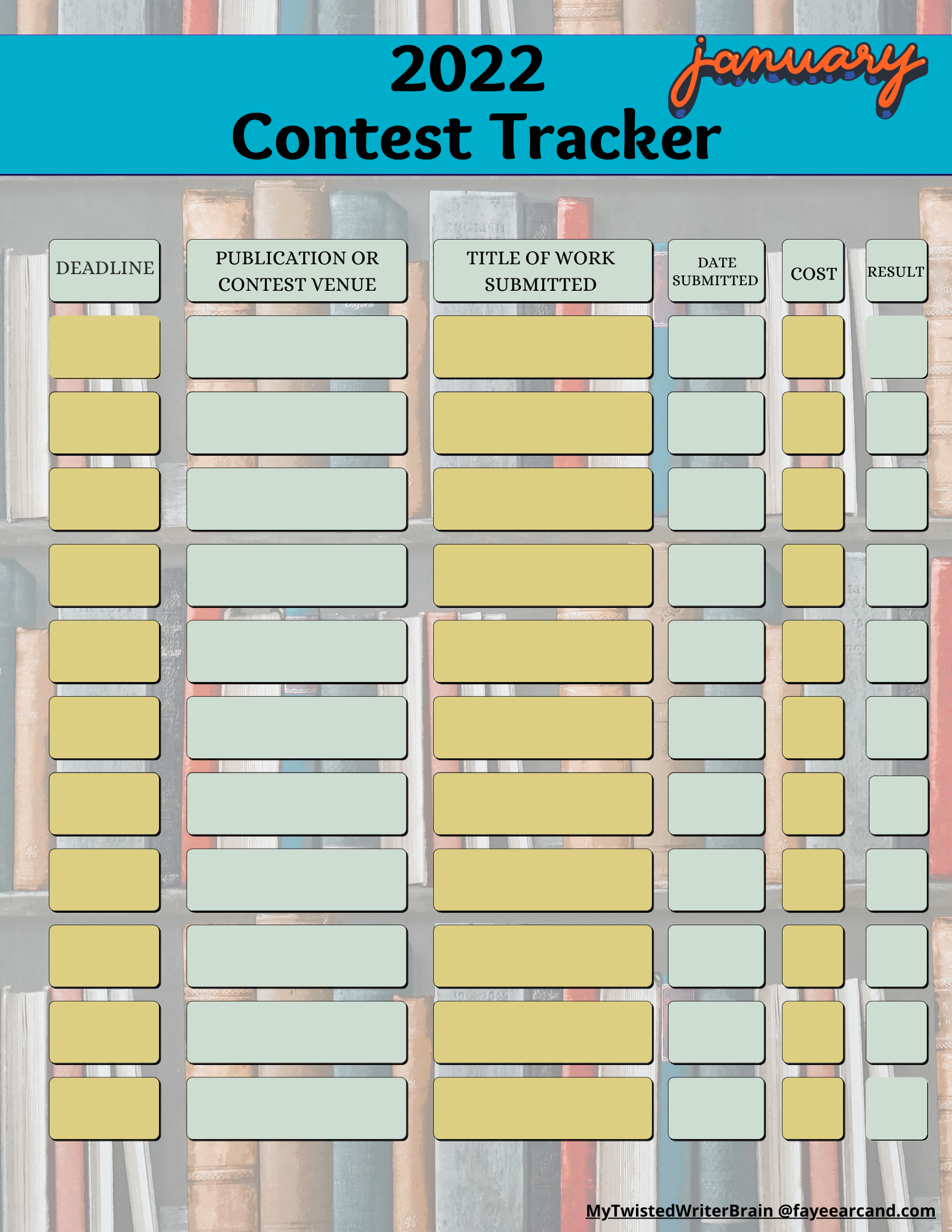 Contest Tracker 2022 | Faye E. Arcand